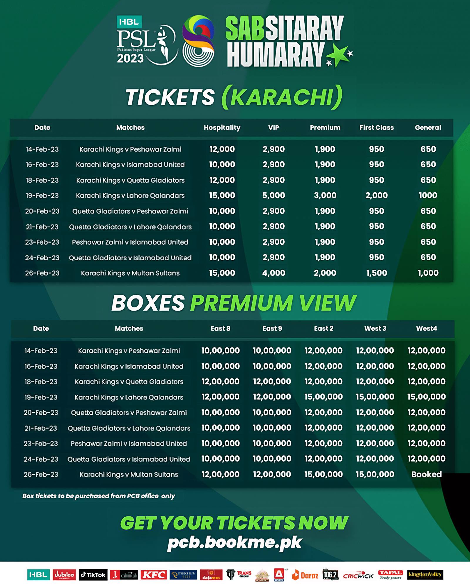 HBL PSL 8 2023 Ticket Price and Booking Information
